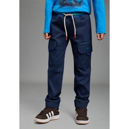 Scout M&auml;dchen Cargohose "Cargohose mit Ringelb&uuml;ndchen - NEU von Scout"marine, Gr. 146, unifarben, Web, Obermaterial: 98% Baumwolle, 2% Elasthan,