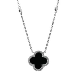 Firetti Damen Kette mit Anh&auml;nger &raquo;Schmuck Geschenk Silber 925 Halsschmuck Halskette Kleeblatt&laquo; mit Zirkonia (synth.), Onyx schwarz Silber 925 (