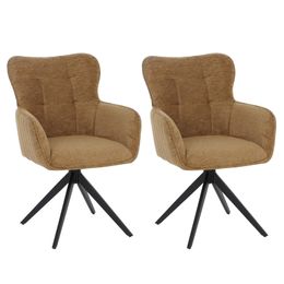 2er-Set Esszimmerstuhl MCW-Q35, Stuhl Armlehne drehbar Auto-Return, Stoff Chenille (680g/m&sup2;) Metall ~ senfgelb
