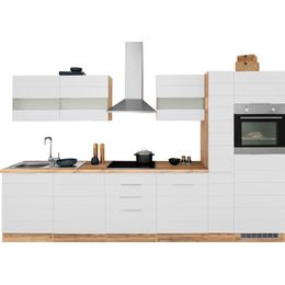 K&uuml;chenzeile KOCHSTATION, B:330cm T:60cm, wei&szlig;, Komplettk&uuml;chen-Sets, "KS-Luhe", 330 cm breit, wahlweise mit oder ohne E-Ger&auml;ten, gefr&auml;ste MDF-Fronten
