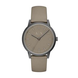 Armani Exchange Herren Quarzuhr, beige, Armbanduhren, Armbanduhr, Herrenuhr, Lederarmband, analog