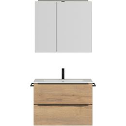 Badm&ouml;bel-Set Nobilia, B:81cm H:169cm T:48,7cm, braun, Kastenm&ouml;bel-Sets, "Levere", inkl. Spiegelschrank mit Beleuchtung und Dimmerfunktion, in 4