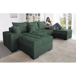 Wohnlandschaft Collection AB, B:313cm H:84cm T:161cm, gr&uuml;n, 100% Polyester, Sofas, "Josy XL U-Form, B: 313 cm in Cord, Cord-Mix", Schlaffunktion,