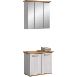 Badm&ouml;bel-Set Welltime, B:69cm H:187cm T:34cm, wei&szlig;, Kastenm&ouml;bel-Sets, "COSENZA, 2-teilig, in Landhausoptik, mit farblich abgesetztem Kranz",