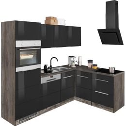 Winkelk&uuml;che KOCHSTATION, B:230cm H:200cm T:60cm, schwarz, Komplettk&uuml;chen-Sets, "KS-Brindisi Stellbreite 230/170 cm", wahlweise mit E-Ger&auml;ten und