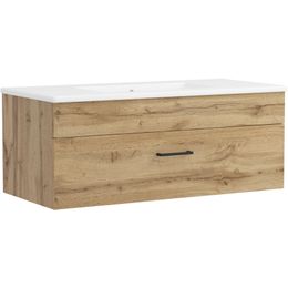 Waschtisch Welltime, B:101cm H:41cm T:47cm, braun, Holzwerkstoff, Keramik, Badezimmer, Waschtische, "Trento Light mit Keramik-Auflagebecken", 1 feste