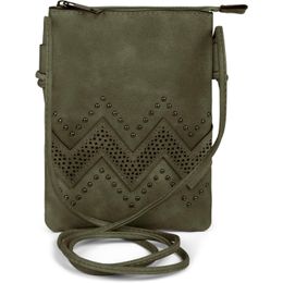 styleBREAKER Damen Mini Bag "Mini Umh&auml;ngetasche ZickZack Cutout Nieten", gr&uuml;n, 100% Polyurethan PU. Futter: 100% Polyester PES., unifarben, Taschen