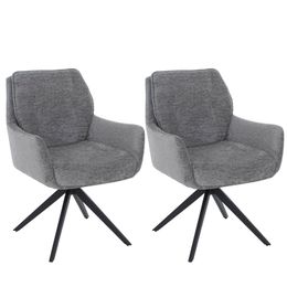 2er-Set Esszimmerstuhl MCW-Q37, K&uuml;chenstuhl drehbar Auto-Return, Stoff (680g/m&sup2;) Chenille Metall MVG ~ grau