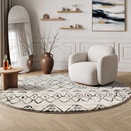 Teppich Sanat, H:10mm &Oslash;:200cmcreme, Kunstfaser, Wohnzimmer, Teppiche, "Boho 8200 , auch als L&auml;ufer und in Rund", Kurzflor, robust, Boho, Scandic, f&uuml;r