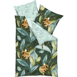 Bettw&auml;sche Kaeppel, gr&uuml;n, Mako-Satin, Obermaterial: 100% Baumwolle, Bettw&auml;sche, "Asmara", Mit gro&szlig;en Blumen
