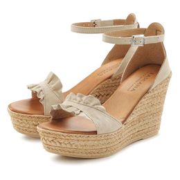 Lascana Damen Lascana Sandalette &raquo;Sommerschuh, offener Schuh, Sandale, Keilsandalette,&laquo; aus Leder mit Keilabsatz beige 40