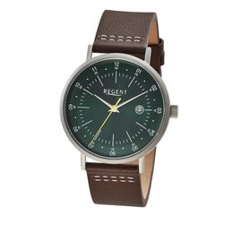 Regent Uhren Regent Herren Quarzuhr Armbanduhr, Herrenuhr, Lederarmband, analog, Tag braun Einheitsgr&ouml;&szlig;e
