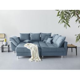 Ecksofa Collection AB, B:247cm H:87cm T:189cm, blau, Microfaser PRIMABELLE (100% Polyester), Struktur (90% Polyester, 10% Polyacryl), Samtvelours