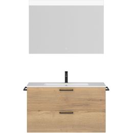 Badm&ouml;bel-Set Nobilia, B:101cm H:169cm T:48,7cm, braun, Kastenm&ouml;bel-Sets, "Tolvina", inkl. Spiegel mit Touch-Sensor, in vier Breiten