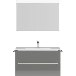 Badm&ouml;bel-Set Nobilia, B:101cm H:169cm T:48,7cm, grau, Kastenm&ouml;bel-Sets, "Levere", Hochglanz, inkl. Spiegel mit Touch-Sensor, in vier Breiten