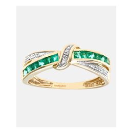 Diamant L'&eacute;ternel Ring aus 375 Gelbgold mit Diamant mit Smaragd | Gr.: 50