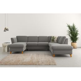 Wohnlandschaft Home Affaire, B:307cm H:86cm T:213cm, grau, 100% Polyester, Sofas, "Trelleborg U-Form", Federkern-Polsterung, wahlweise mit
