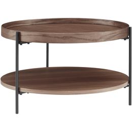 Couchtisch Salesfever, B:69cm H:39cm T:69cm, braun, MDF mit Walnussholzfurnier, Metall, Wohnzimmer, Tische, "Chicago mit 2 Ablagefl&auml;chen &ndash; moderner