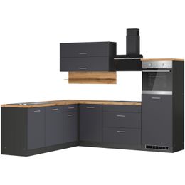 Winkelk&uuml;che KOCHSTATION, B:250cm H:200cm T:60cm, grau, Komplettk&uuml;chen-Sets, "KS-Milan", Stellbreite 250/220 cm, viel Stauraum, wahlweise mit E-Ger&auml;ten