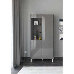 Standvitrine, B:92cm H:197cm T:42cm, grau, SET ONE BY Musterring, Glas, Holzwerkstoff, Schr&auml;nke, "Reno", Mit Vierkantfu&szlig; in diversen Farben, 197 cm