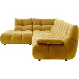 Ecksofa Home Affaire, B:324cm H:85cm T:211cm, gelb, 95% Polyester, 5% Nylon, Wohnzimmer, Sofas, "Cozy Bubble, mit klappbarer Armlehne, Breite 324