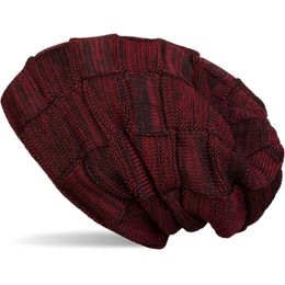 styleBREAKER Damen Strickm&uuml;tze "Feinstrick Beanie mit Karo Strick", rot, Modisch, 100% Viskose CV., M&uuml;tzen
