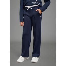 Kangaroos M&auml;dchen Stoffhose "Hose mit Deko-Bund in Kontrastfarbe von Kangaroos"marine, Gr. 182, unifarben, Milano Rib, Obermaterial: 76% Polyester,
