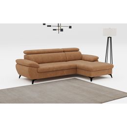 Ecksofa COTTA, B:261cm H:100cm T:166cm, braun, Wohnzimmer, Sofas, "Hudson", optional mit Schlaffunktion und XL Bettkasten, Liegefl&auml;che 190x119cm
