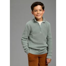 Scout Jungen Strickpullover "Gerippter Pulli mit Kragen und Rei&szlig;verschluss - NEU von Scout"mint gr&uuml;n, Gr. 140, unifarben, Strick, Obermaterial: 100%