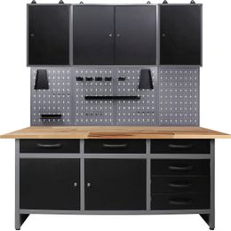 ONDIS24 Werkstatt-Set, B:160cm H:205cm, schwarz, Werkb&auml;nke, 160 cm