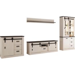 Wohnwand Home Affaire, B:388cm H:201cm T:43cm, wei&szlig;, Wohnzimmer, Kastenm&ouml;bel-Sets, "Sherwood, Anbauwand im Industrial-Style, Komplettset,