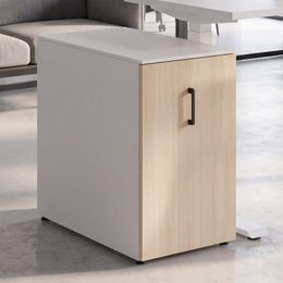 Aktenschrank MCW-Q27, B&uuml;roschrank Stahlschrank, St&uuml;tzrad Stauf&auml;cher, Metall 74x43x80cm ~ wei&szlig;, Holzfront