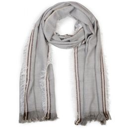 styleBREAKER Damen Strickschal "Breiter XXL Schal mit Fransen und Streifen Muster", grau, Modisch, Obermaterial: 80% Viskose CV. 20% Wolle WO.,
