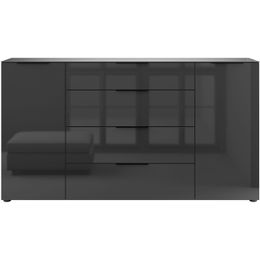 Kommode MANJANA M&Ouml;BEL, B:180cm H:98,7cm T:40cm, schwarz, Glas, Holzwerkstoff, Metall, Sicherheitsglas ESG, Schlafzimmer, Sideboards, "Style", mit
