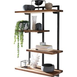 Wandregal Sit, B:70cm H:97cm T:25cm, braun, Wohnzimmer, Regale, "ROMANTEAKA H&auml;ngeregal aus Teakholz mit 4 B&ouml;den im Industrial-Stil", Recyceltes