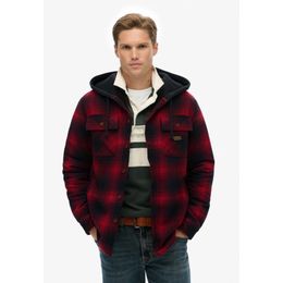 Superdry Herren Langarmhemd "SURPLUS HOODED CHECK SHIRT", rot, Gr. S, kariert, Web, Obermaterial: 100% Baumwolle, Hemden, mit lockerer Passform, aus
