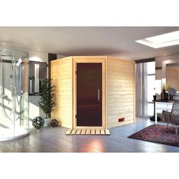 Karibu Sauna &raquo;Mia (Fronteinstieg)&laquo; inklusive Ofenschutzgitter und T&uuml;r beige (ohne Ofen)