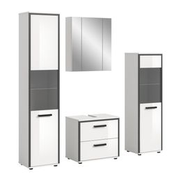 Badm&ouml;bel-Set Welltime, B:171cm H:190cm T:37cm, schwarz-wei&szlig;, Holzwerkstoff, MDF, Kastenm&ouml;bel-Sets, "KAJO, 4-tlg. Badkombination, wei&szlig; hochglanz",