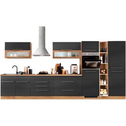 K&uuml;chenzeile KOCHSTATION, B:430cm T:60cm, schwarz, Komplettk&uuml;chen-Sets, "KS-Wien", Breite 430 cm, wahlweise mit E-Ger&auml;ten und Induktion
