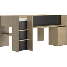 Hochbett &raquo;Nael&laquo; Hochbett 90 / 200 mit Schreibtisch braun Eiche Rookwood Nachbildung / Schwarz, Liegefl&auml;che B/L: 90cm x 200cm, kein H&auml;rtegrad, kein 