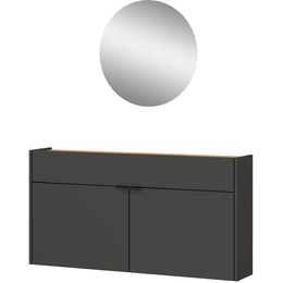 Garderoben-Set Germania, B:110cm H:200cm T:22cm, grau, Spanplatte, Flur, Kastenm&ouml;bel-Sets, "Ameca", Mehrzweckschrank und Spiegel, geringe Tiefe,