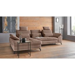 OTTO home Ecksofa &raquo;Costello L-Form, B: 301cm, Sitztiefen & Armteilverstellung, Federkern&laquo; 3 Nierenkissen, optional Schlaffunktion & Bettkasten braun 