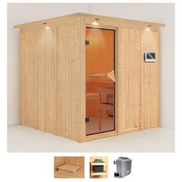 Karibu Sauna &raquo;Rodin&laquo; Set, Ofen 9 kW Bio externe Strg easy beige Bio-Kombiofen, externe Steuerung, 9 kW