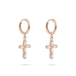 Tamaris Damen Paar Ohrh&auml;nger &raquo;Cross, Kreuz-Design&laquo; rosa Edelstahl