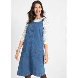 bonprix Damen Jeanskleidblau denim, Gr. 50, Denim/Jeans, Obermaterial: 98% Baumwolle, 2% Elasthan, Kleider, Latzkleid mit verstellbaren Tr&auml;gern,
