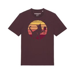 Watapparel T-Shirt ' Sunset Katze & Rotwein ' Herren Gr&ouml;&szlig;e L mischfarben / dunkelrot