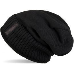 styleBREAKER Damen Strickm&uuml;tze "Feinstrick Beanie mit Teddyfleece", schwarz, Modisch, 100% Viskose CV., M&uuml;tzen