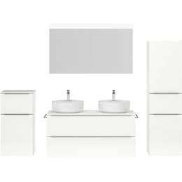 Badm&ouml;bel-Set Nobilia, B:230cm H:184,2cm T:48,5cm, wei&szlig;, Kastenm&ouml;bel-Sets, "Alvene", Hochglanz, inkl. Spiegel mit Touch-Sensor, in vier Breiten