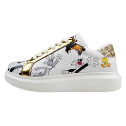 DOGO Damen Sneaker "Verona Low-Top Sneaker Looney Tunes Chasing Tunes Damen Sneaker", Gr. 40wei&szlig;, Lederimitat, Schuhe, Handgefertigt