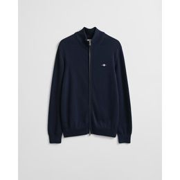 Gant Herren Cardigan &raquo;CASUAL COTTON ZIP CARDIGAN&laquo; Mit Rippb&uuml;ndchen an Stehkragen, &Auml;rmeln und Saum blau XL
